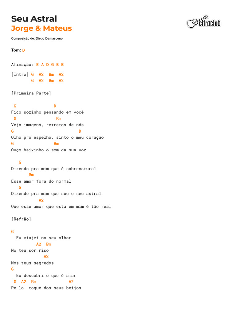 Cifra Club - Jorge & Mateus - Seu Astral | PDF