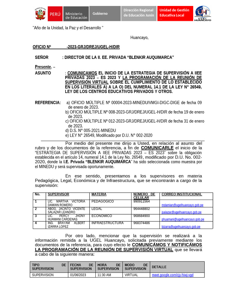 Oficio de Programacion Supervision | PDF