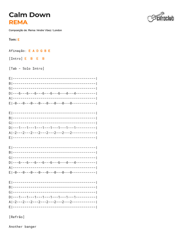 Cifra Club - REMA - Calm Down | PDF