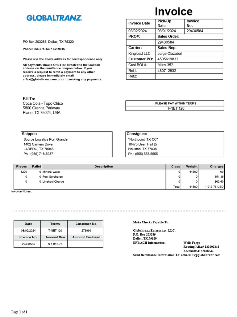 Bill To:: Invoice Date Pick-Up Date Invoice No | PDF