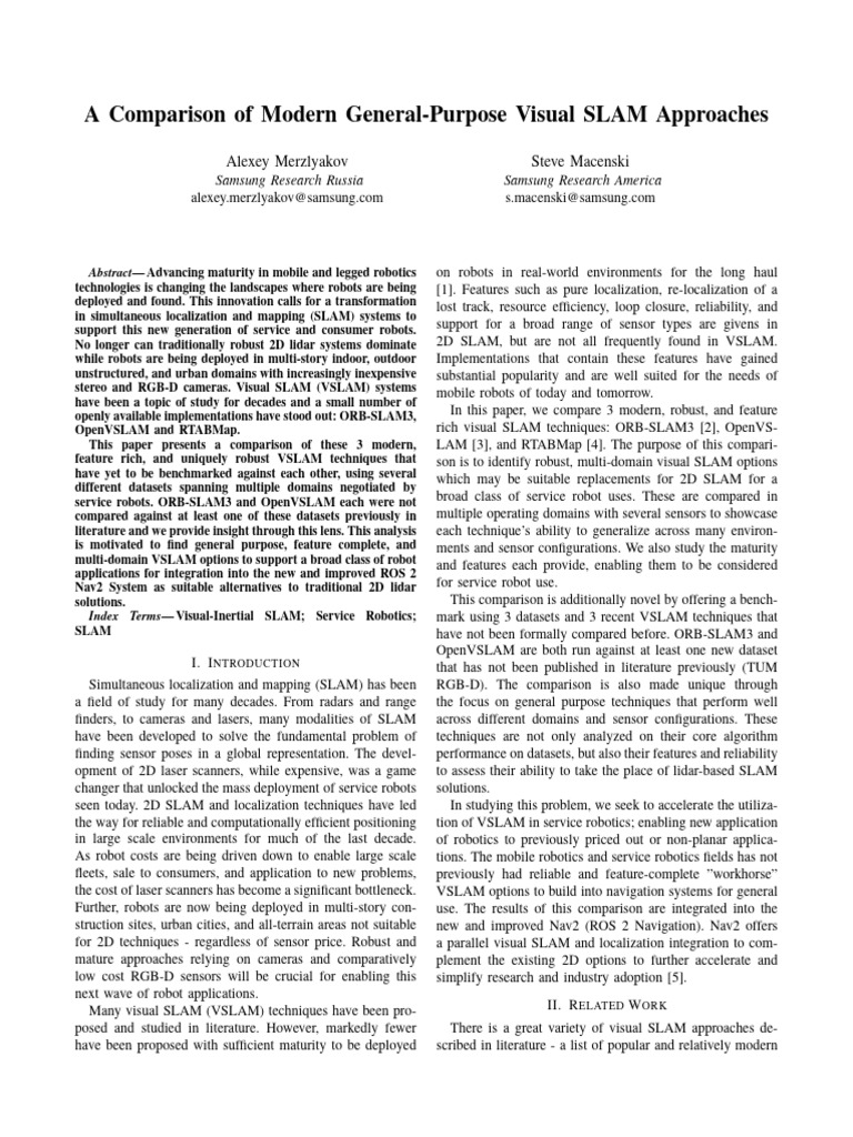 A Comparison of Modern General-Purpose Visual SLAM Approaches | PDF A Comparison of Modern General-Purpose Visual SLAM Approaches | PDF