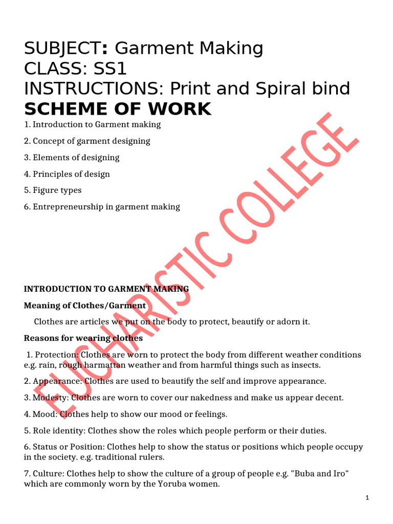 Garment Making Ss1 Adjusted Pdf