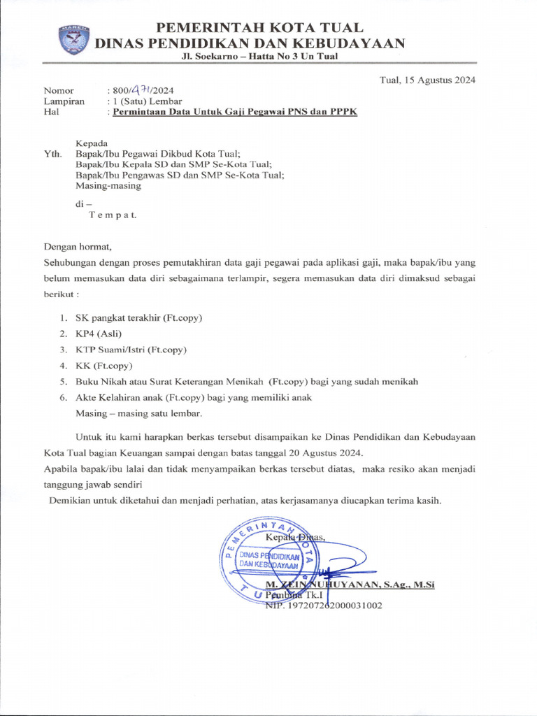Permintaan Data Untuk Gaji PNS Dan PPK | PDF