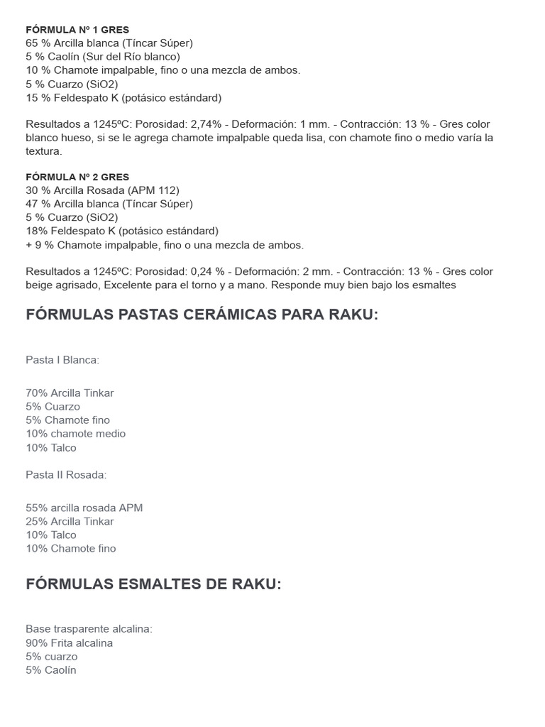 Fórmula Pasta Gres | PDF