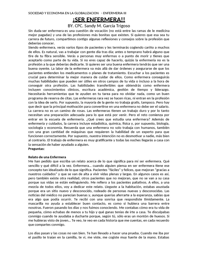 Ser Enfermera - Primera Clase | PDF