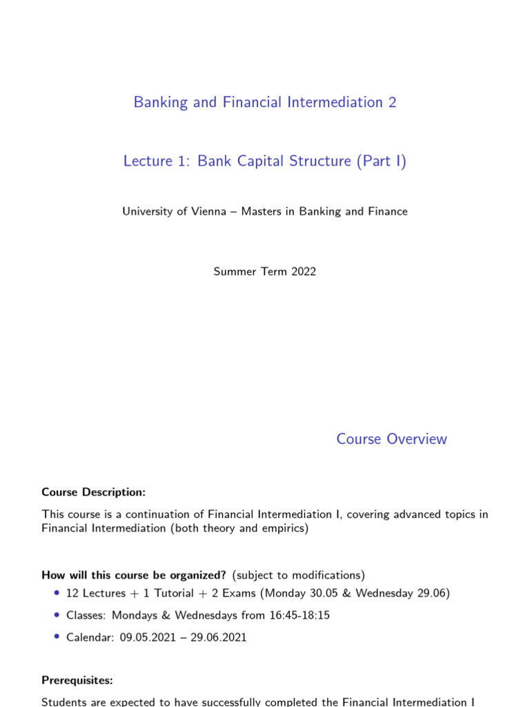 Week 1 Bank Capital Structure | PDF