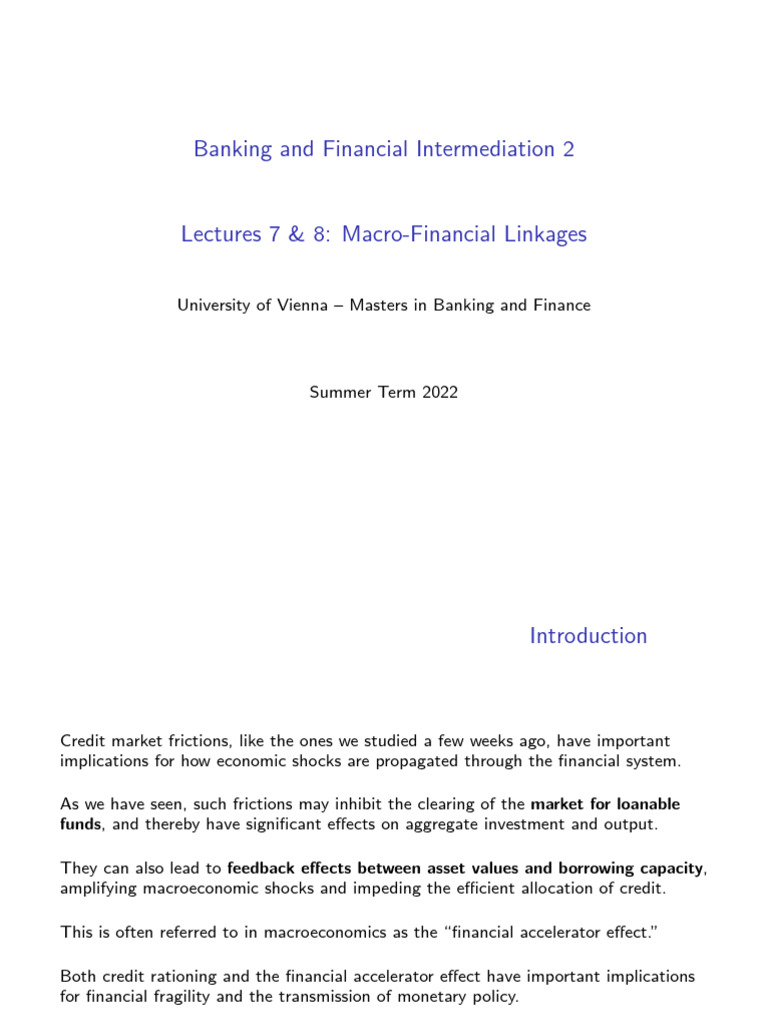Week 4 Macro-Financial Linkages | PDF | Monetary Policy | Interest Rates