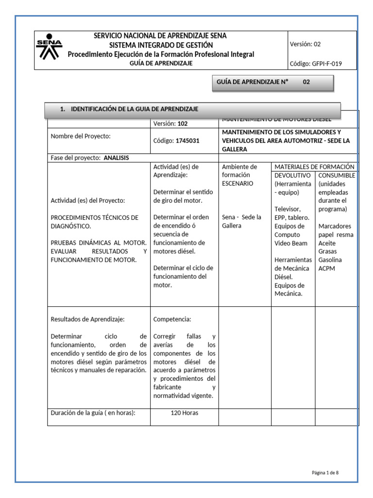 2 - GFPI-F-019 - Formato - Guia - de - Aprendizaje - ANALISIS | PDF | Motor de combustión ...