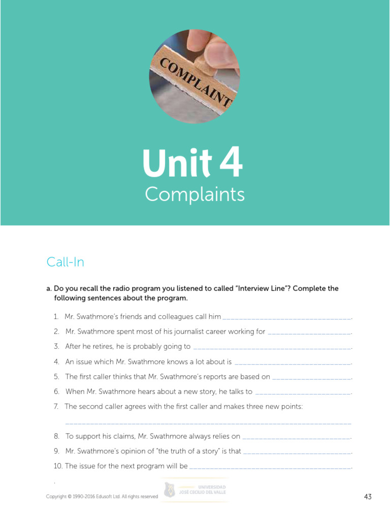 Advanced 1 Workbook Unit 4 | PDF