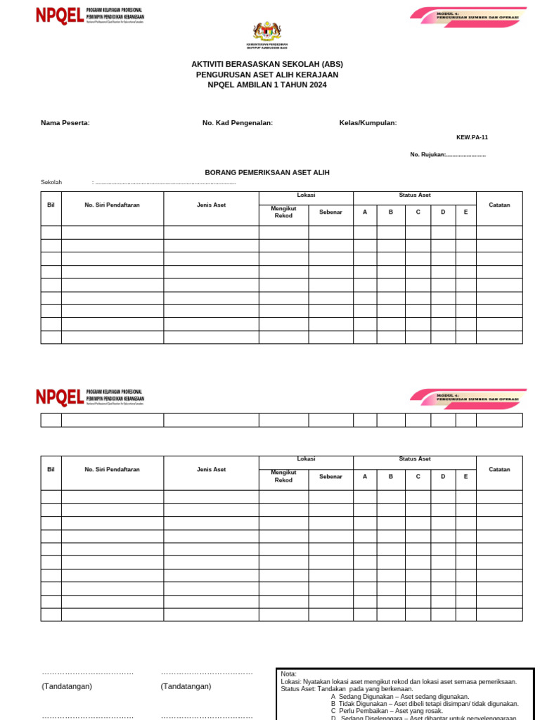 S2 Template ABS Aset KEWPA11 - LAPORAN PEMERIKSAAN | PDF