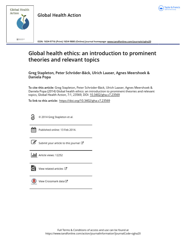 Global Health Ethics An Introduction To Prominent Theories And Relevant