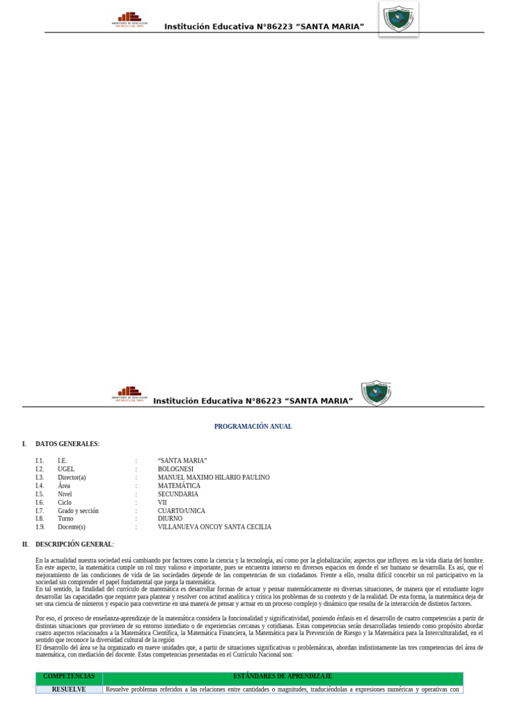 Programación Anual 4° | PDF