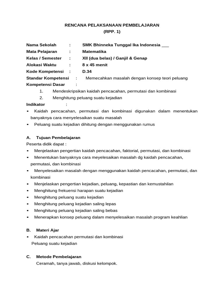 RPP mtk XII 1 edit | PDF