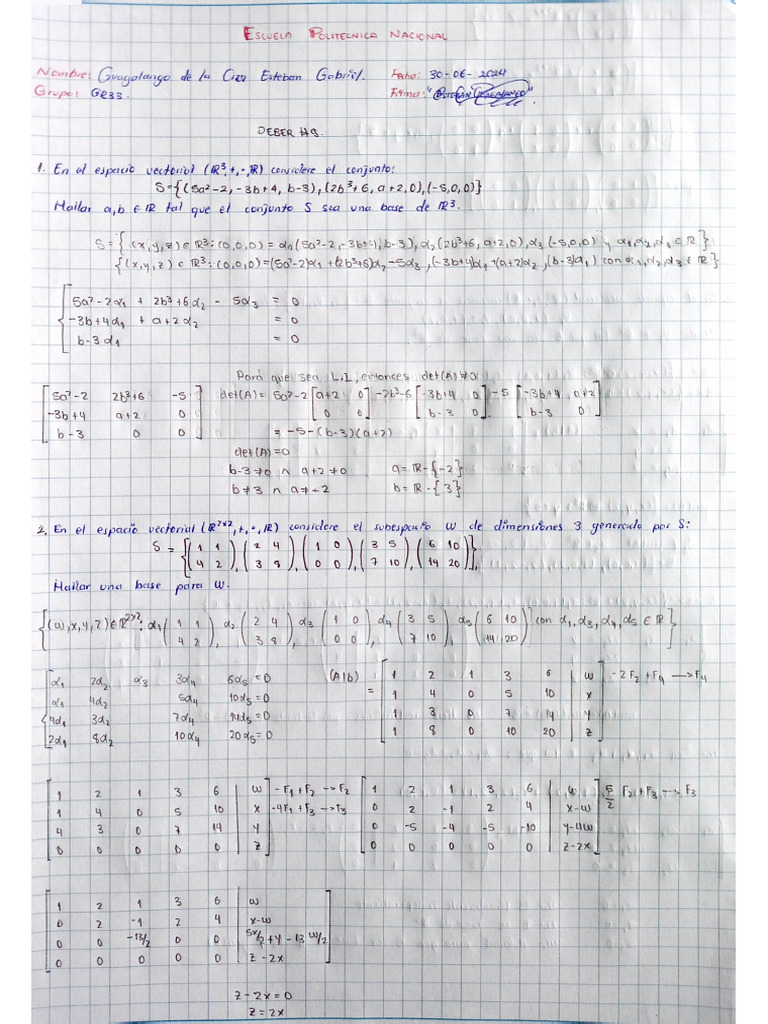 Álgebra Lineal-Deber 9 | PDF
