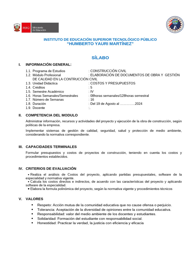 Formato Silabo 2024 II | PDF