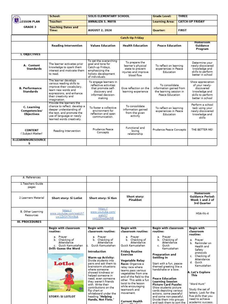 DLL Catch Up Friday Grade 3 | PDF