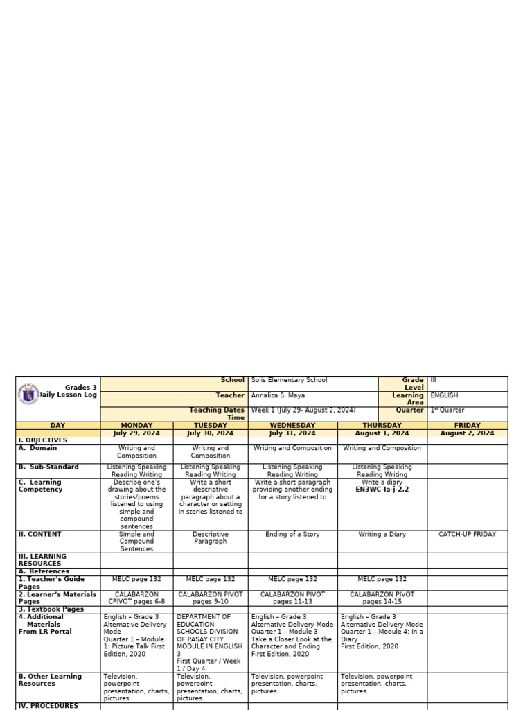 Dll-English-Q1-Week 1 | PDF Dll-English-Q1-Week 1 | PDF