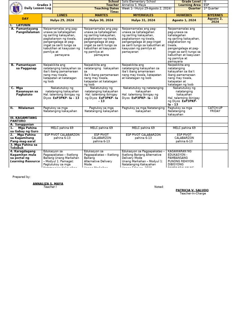 Dll-Esp-Q1-Week 1 | PDF