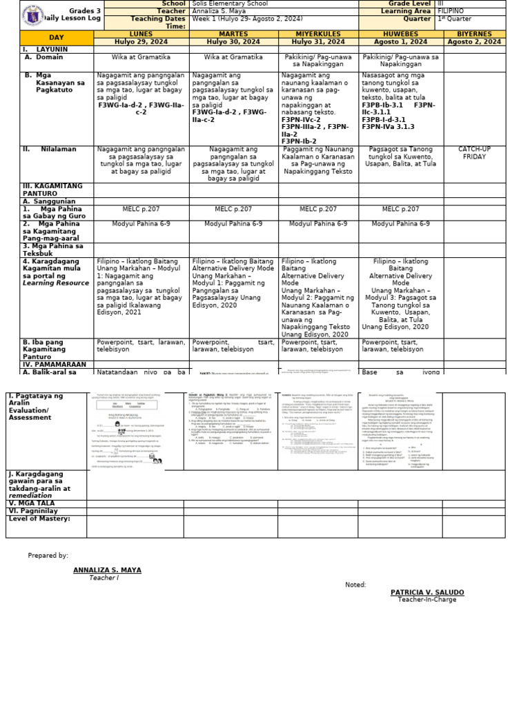 Dll-Filipino-Q1-Week 1 | PDF