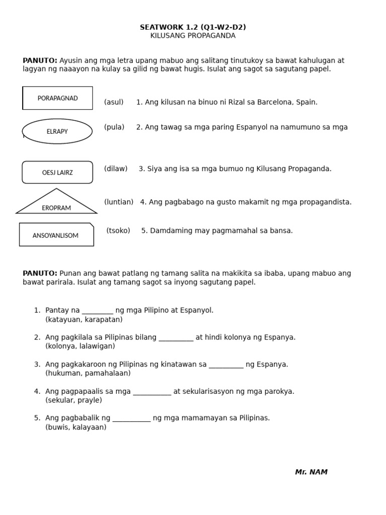 Q1-W2-D2.activity Sheet - Kilusang Propaganda | PDF