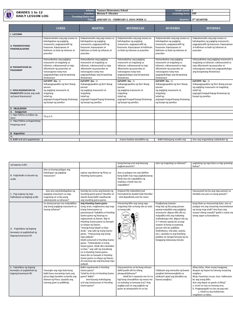 DLL - Esp 1 - Q3 - W1 | PDF