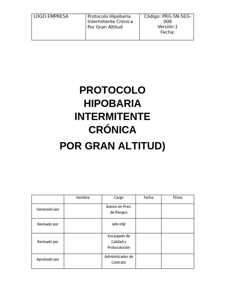 Programa Final Protocolo Hipobaria Intermitente Cronica | PDF