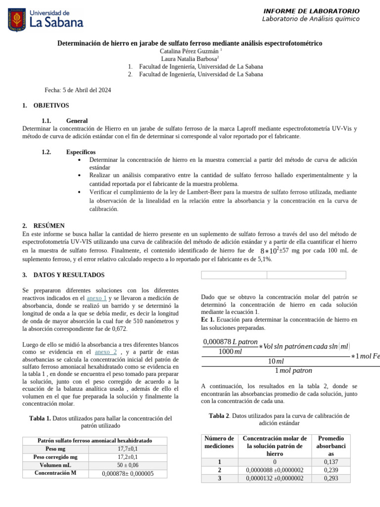 Informe 3 EspectrofotometrÍa Ultravioleta Visible Pdf