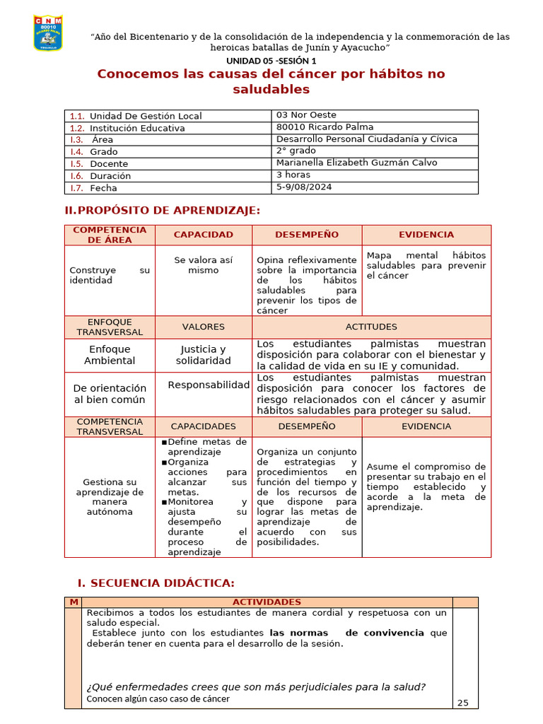 Unidad 5 Sesion 1 Segundo DPCC | PDF | Evaluación | Aprendizaje