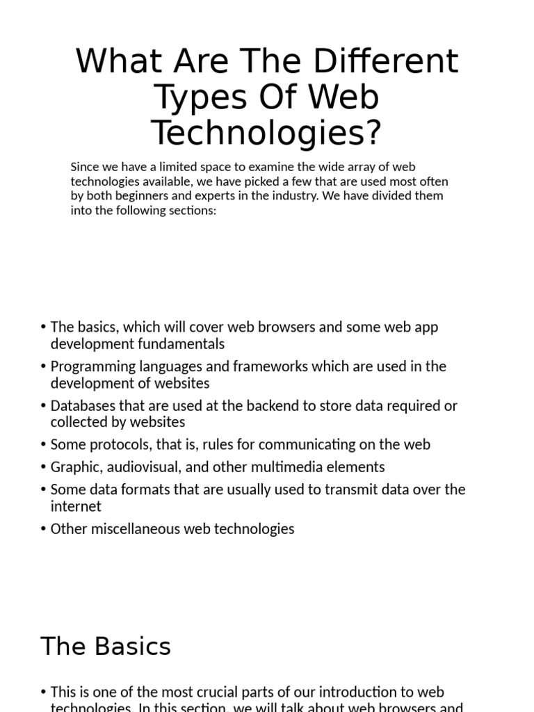 What Are The Different Types of Web Technologies | PDF