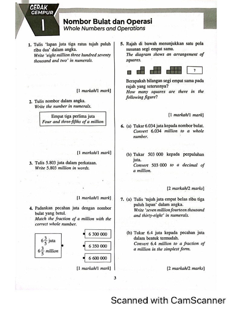 Ujian Topikal Math Bil 1 | PDF