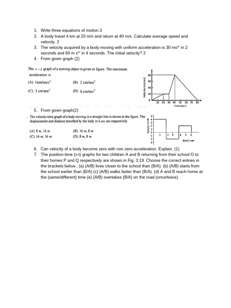 Kinematics Assignment For Class 11 CBSE | PDF