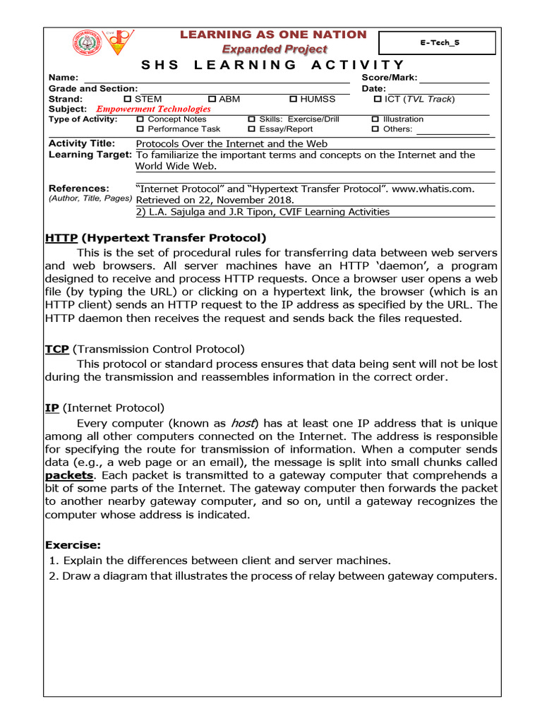 ETech LAS 5 Protocols Over The Internet and The Web | PDF