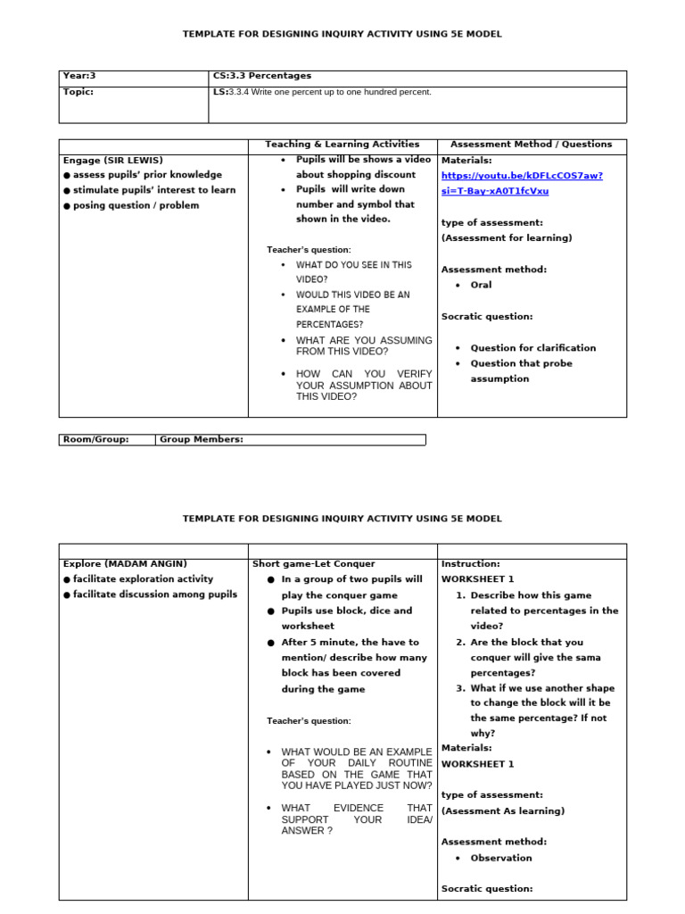 Group 5 Designing Inquiry Activity Using 5e Model - Slot 7 | PDF