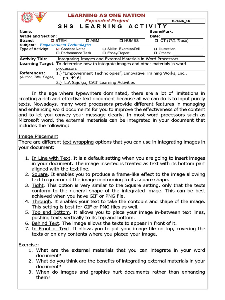ETech LAS 15 Integrating Images and External Materials in Word ...