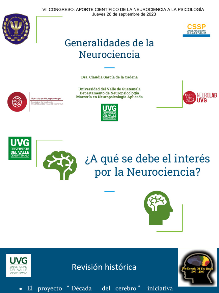 Generalidades de Las Neurociencia Dra. Claudia de La Cadena Universidad Del Valle Guatemala | PDF