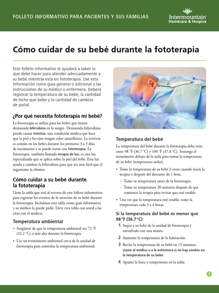 Caring For Your Baby While Using Phototherapy Fact Sheet (Homecare ...