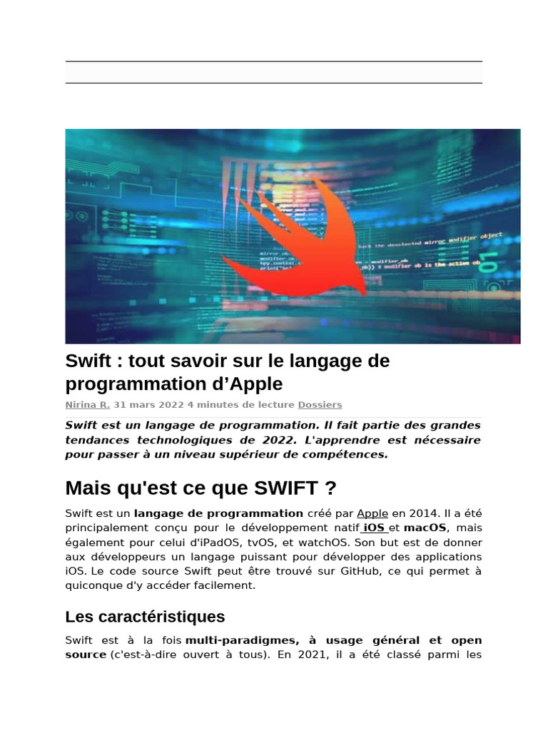 C'est Quoi Le Langage Swift | PDF