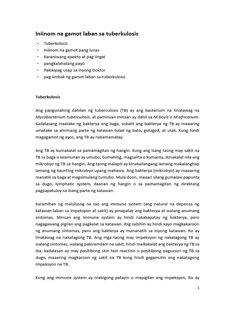 Tagalog 07 Oral Antituberculosis Drug | PDF | Tuberculosis | Wellness