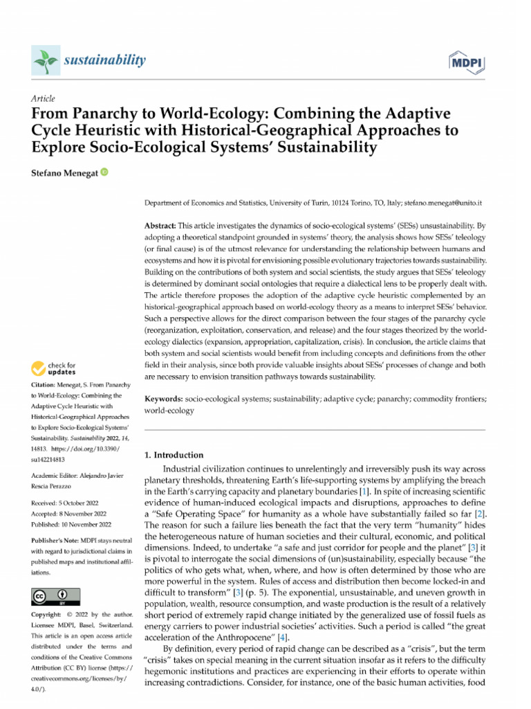 From Panarchy To World-Ecology Combining The Adaptive Cycle Heuristic ...