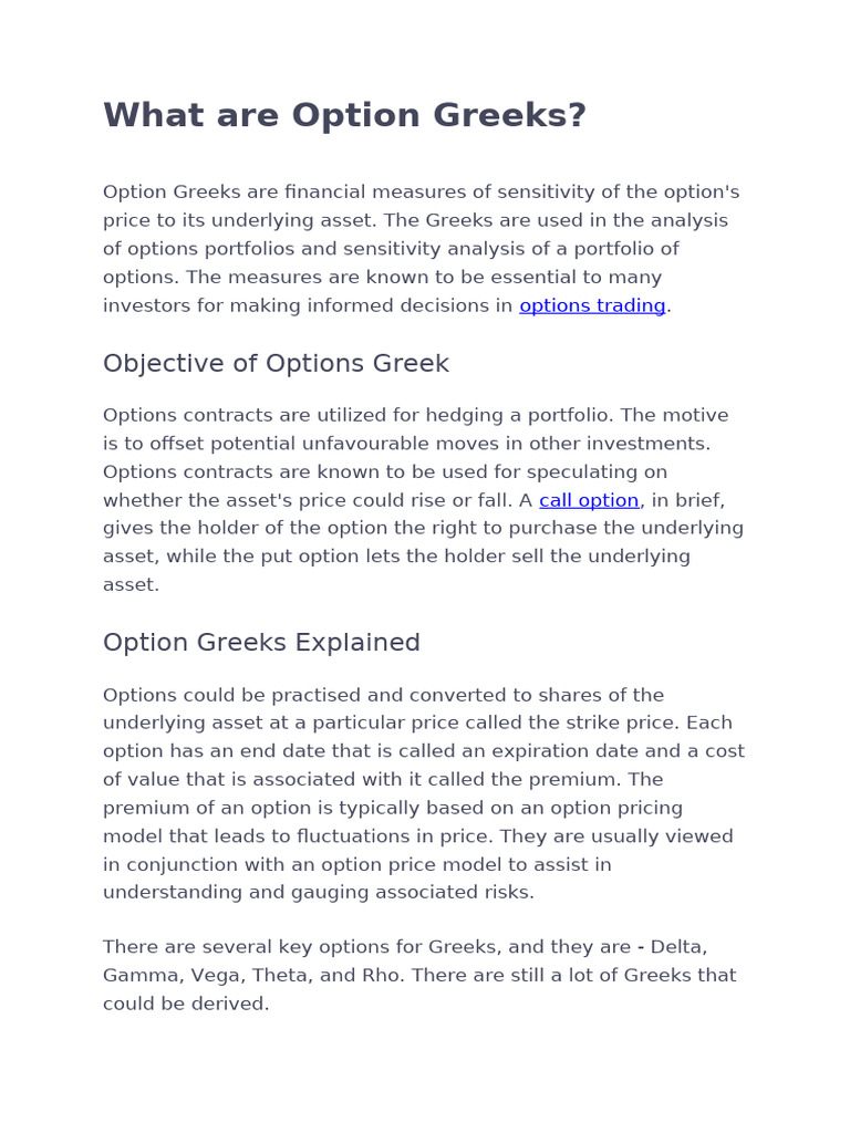 What Are Option Greeks | PDF | Greeks (Finance) | Option (Finance)