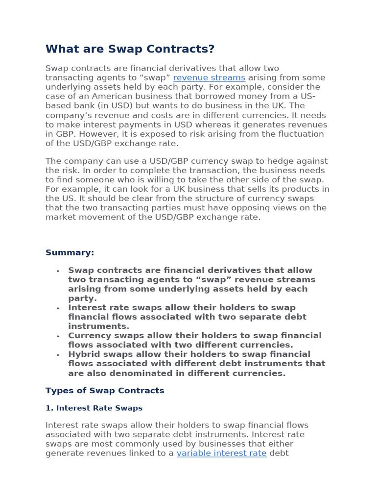What Are Swap Contracts | PDF | Swap (Finance) | Mortgages