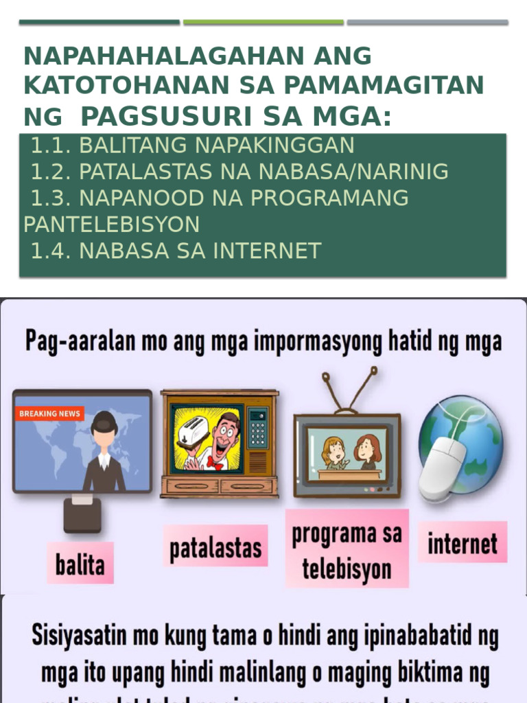 Q1 ESP Napahahalagahan Ang Katotohanan Sa Pamamagitan NG Pagsusuri | PDF