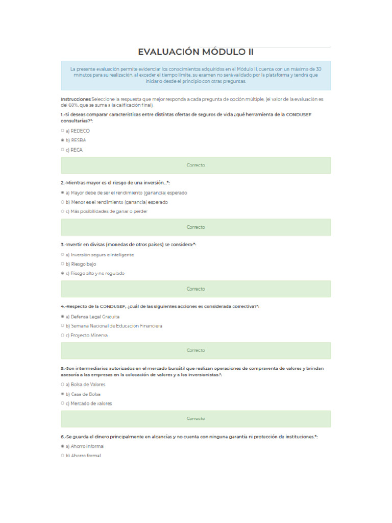 Examen Modulo 2 Educacion Financiera Conducef | PDF