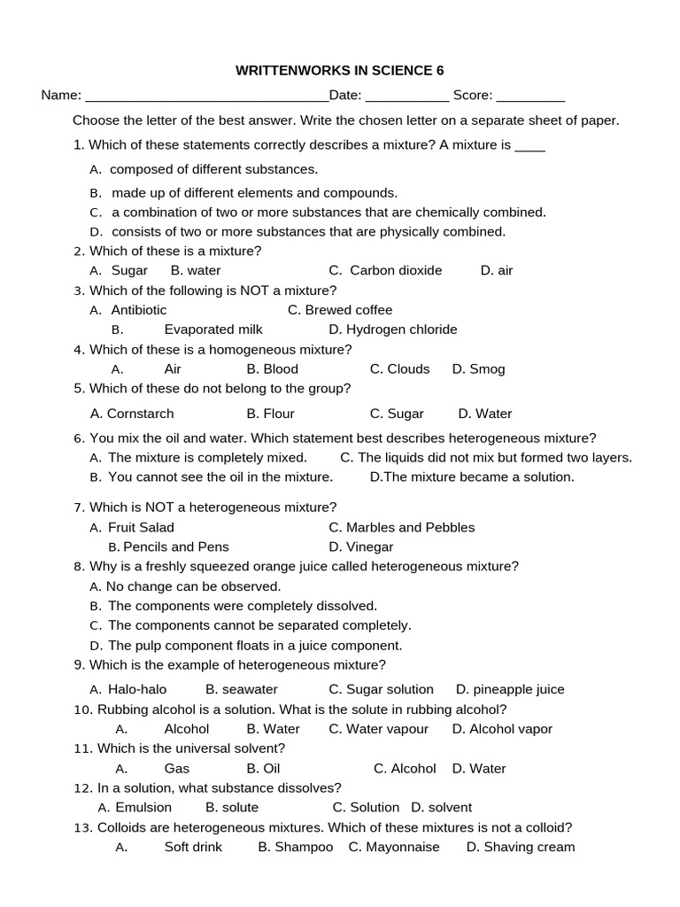Grade 6 Summative Test in Science Modules 1-3 | PDF | Mixture ...