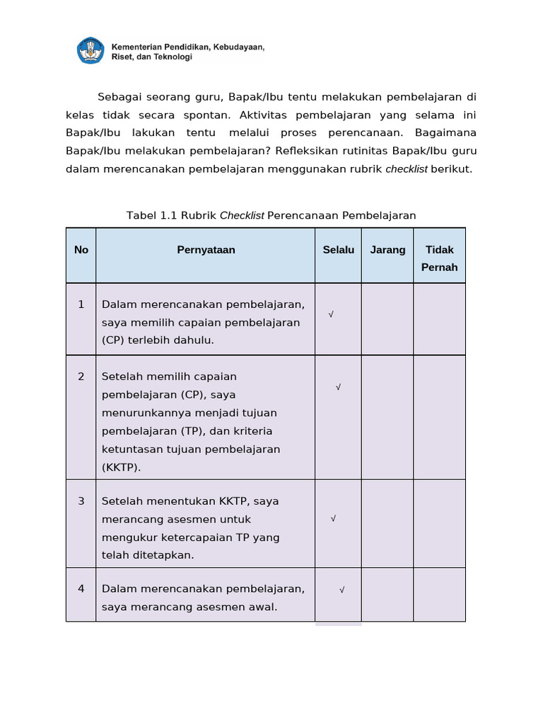 PPA Umum Tabel 1.1 | PDF