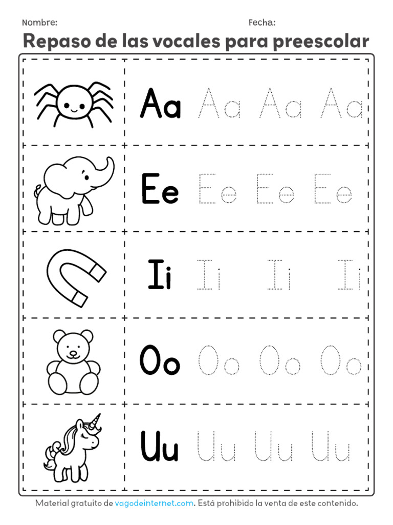 Repaso de Las Vocales para Preescolar | PDF