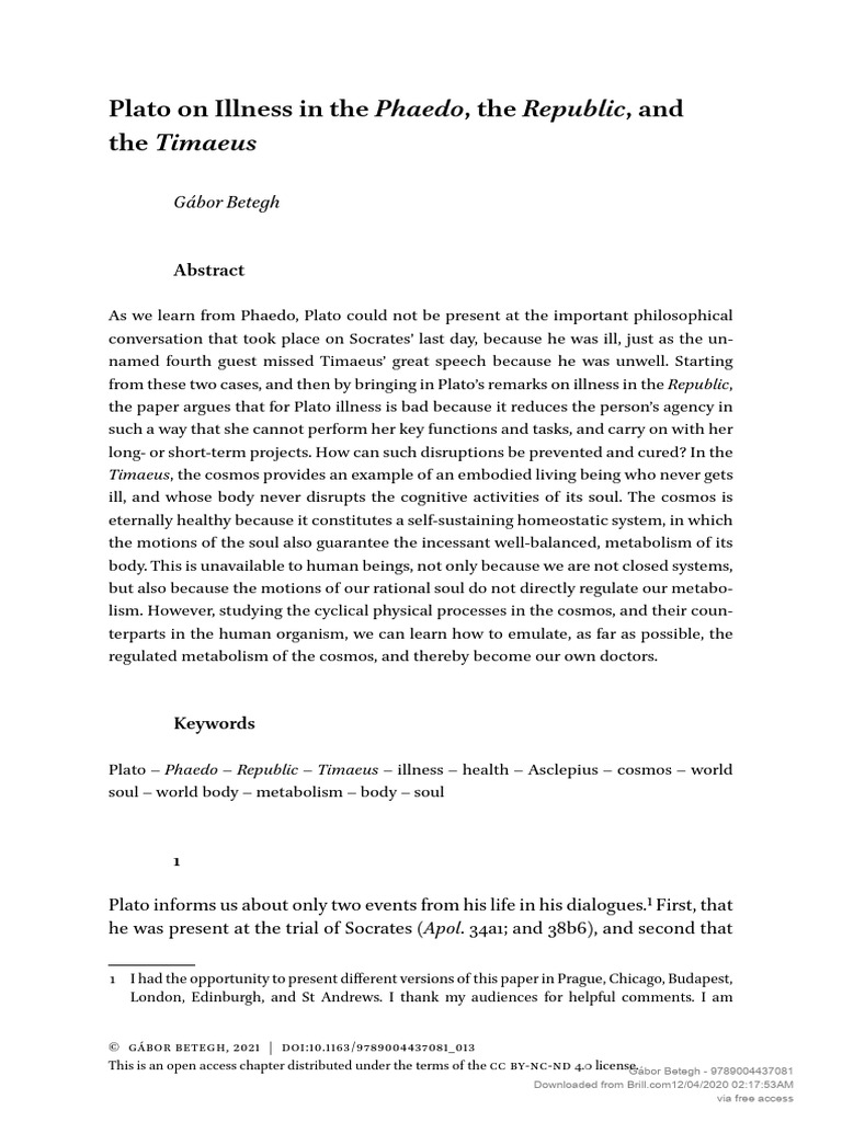 (9789004436060 - Plato's - I - Timaeus - I - ) Plato On Illness in The ...