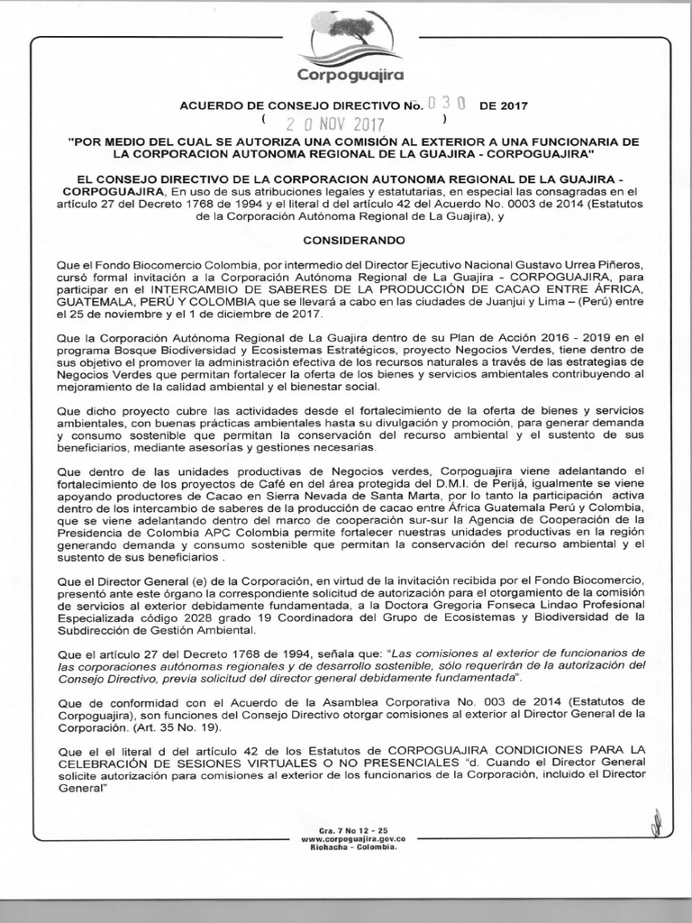 ACUERDO No. 030 DEL 20 DE NOVIEMBRE DE 2017 | PDF