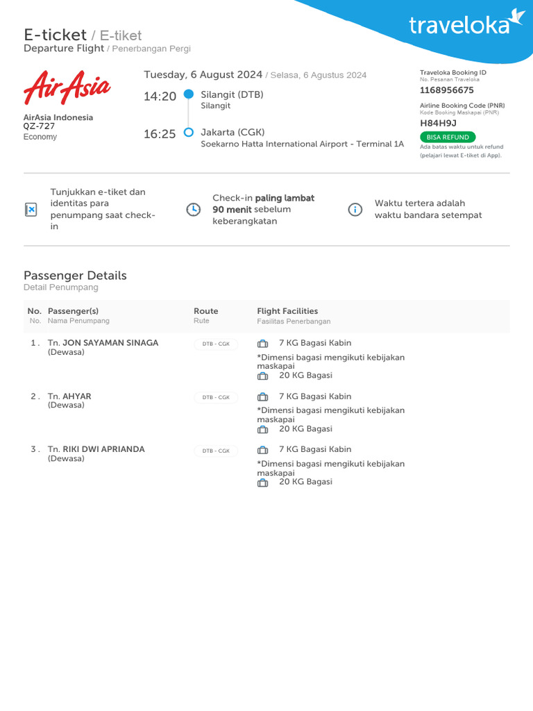 Desy Damayanti Damanik DTB h84h9j CGK Flight - Originating | PDF