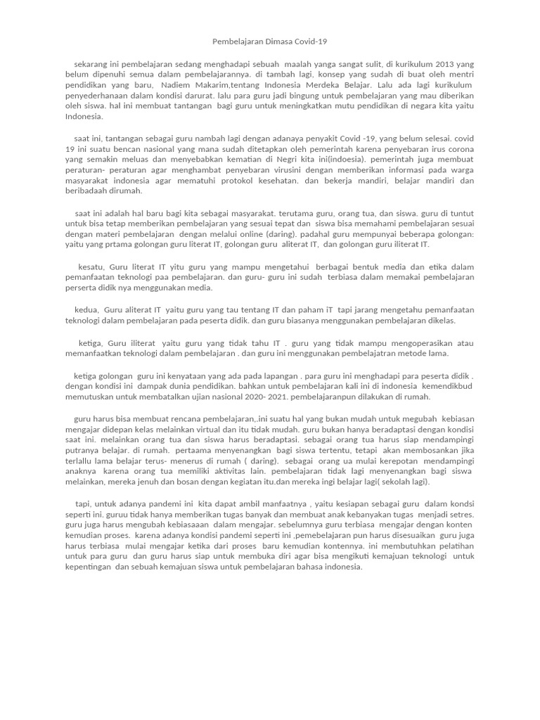 Pembelajaran Dimasa Covid | PDF